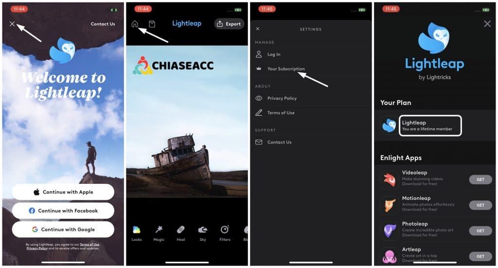 Tài khoản tải Lightleap mở khoá tất cả tính năng trên IOS