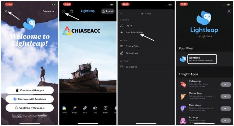 Tài khoản tải Lightleap mở khoá tất cả tính năng trên IOS