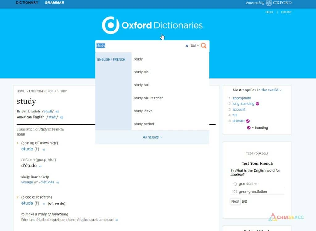 Từ điển Oxford Dictionaries Online Premium Full tính năng