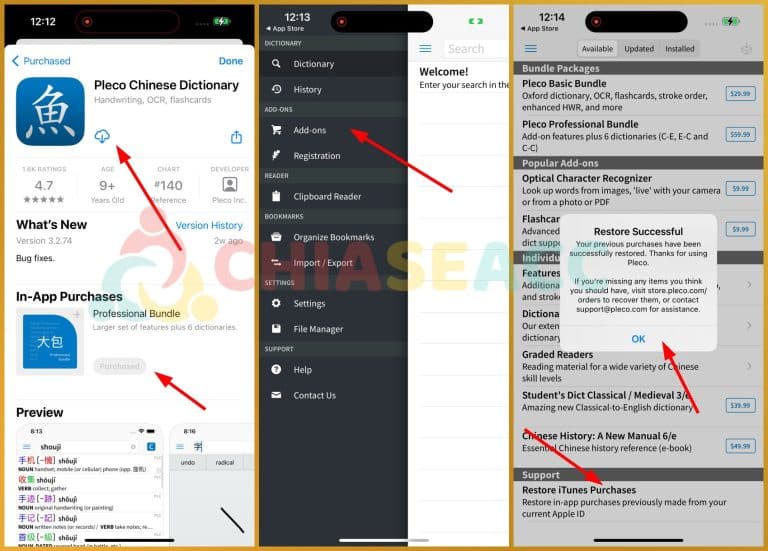 Tài khoản Pleco Chinese Dictionary Pro mở khoá tính năng IOS
